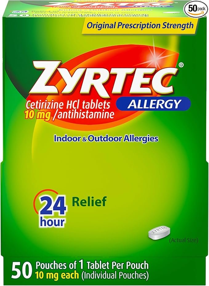 Zyrtec Allergy Cetirizine HCl Tablets 10mg, 50 Count – Elisa Wholsale
